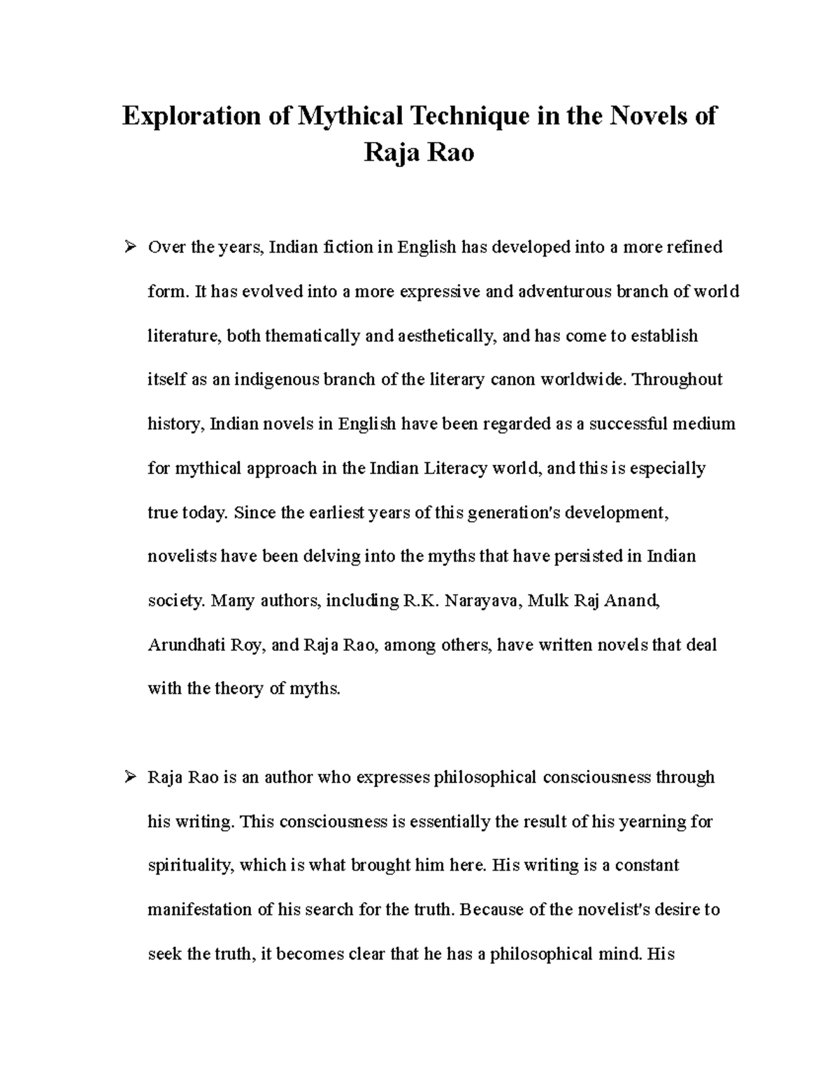 Exploration of Mythical Technique in the Novels of Raja Rao - It has ...