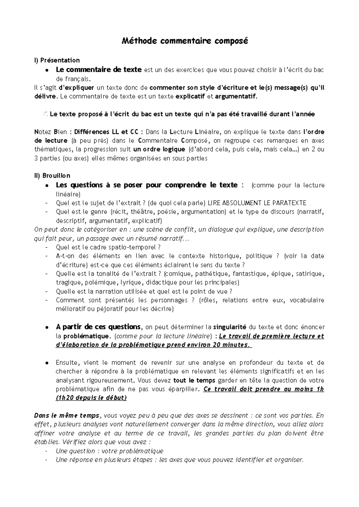 Methode commentaire compose - Méthode commentaire composé I ...