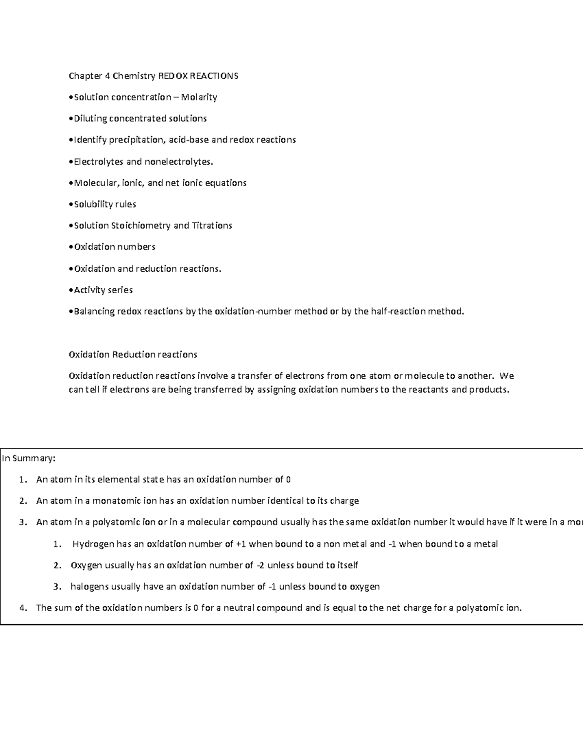 Chapter 4 Chemistry Redox Reactions - Chapter 4 Chemistry REDOX ...