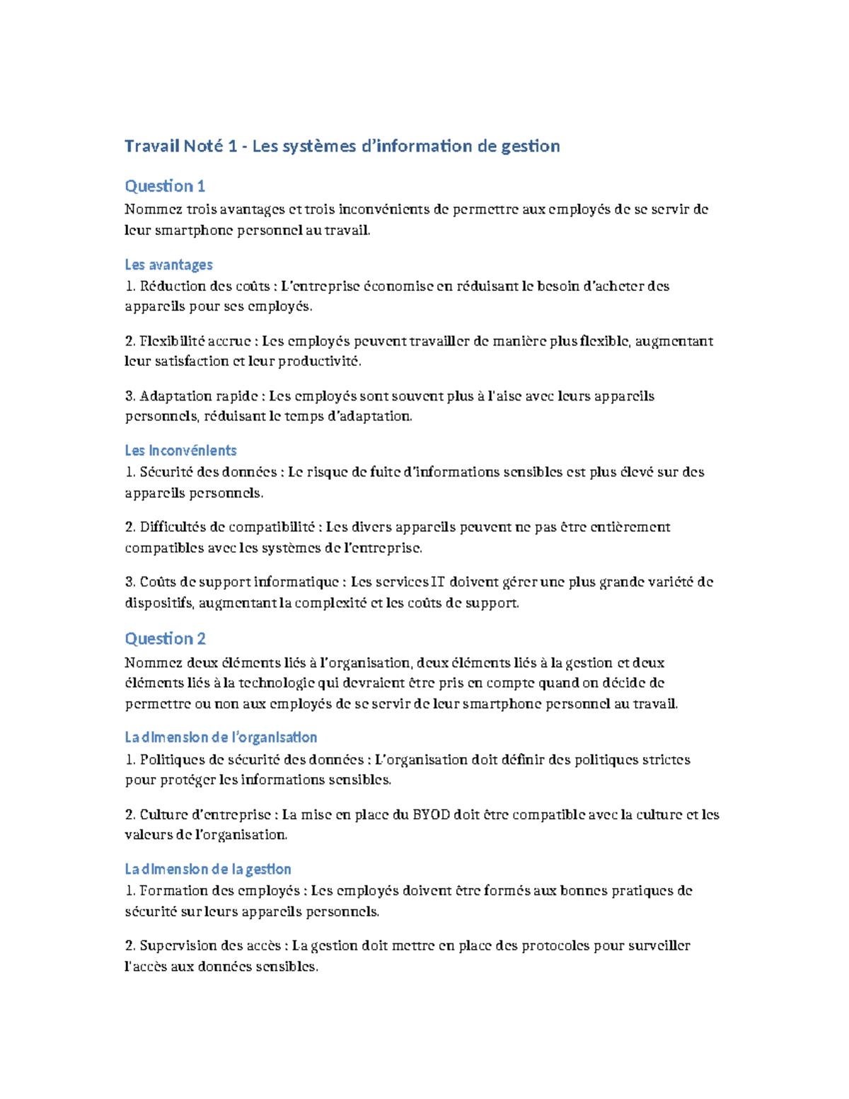 Travail Noté 1 ADM2006 - Travail Noté 1 - Les systèmes d’information de gestion Question 1 ...