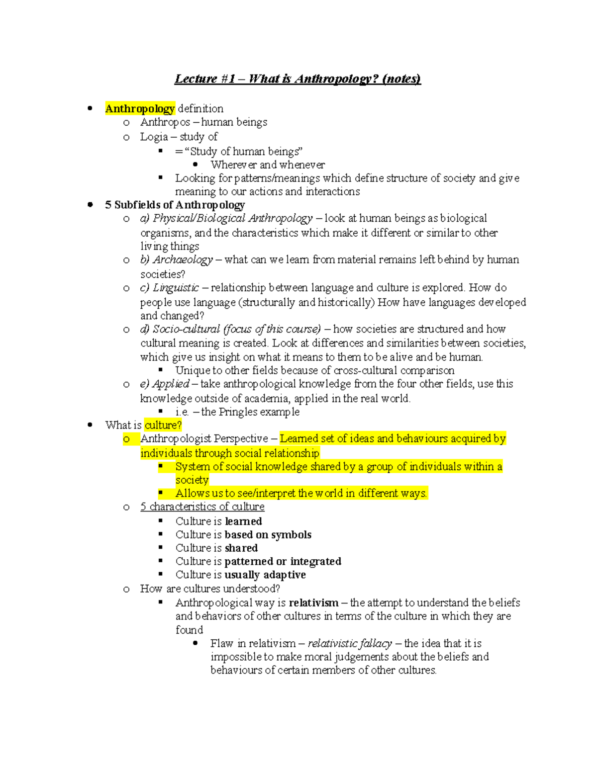 1.0 ~ Anthropology Intro - Lecture #1 – What is Anthropology? (notes ...