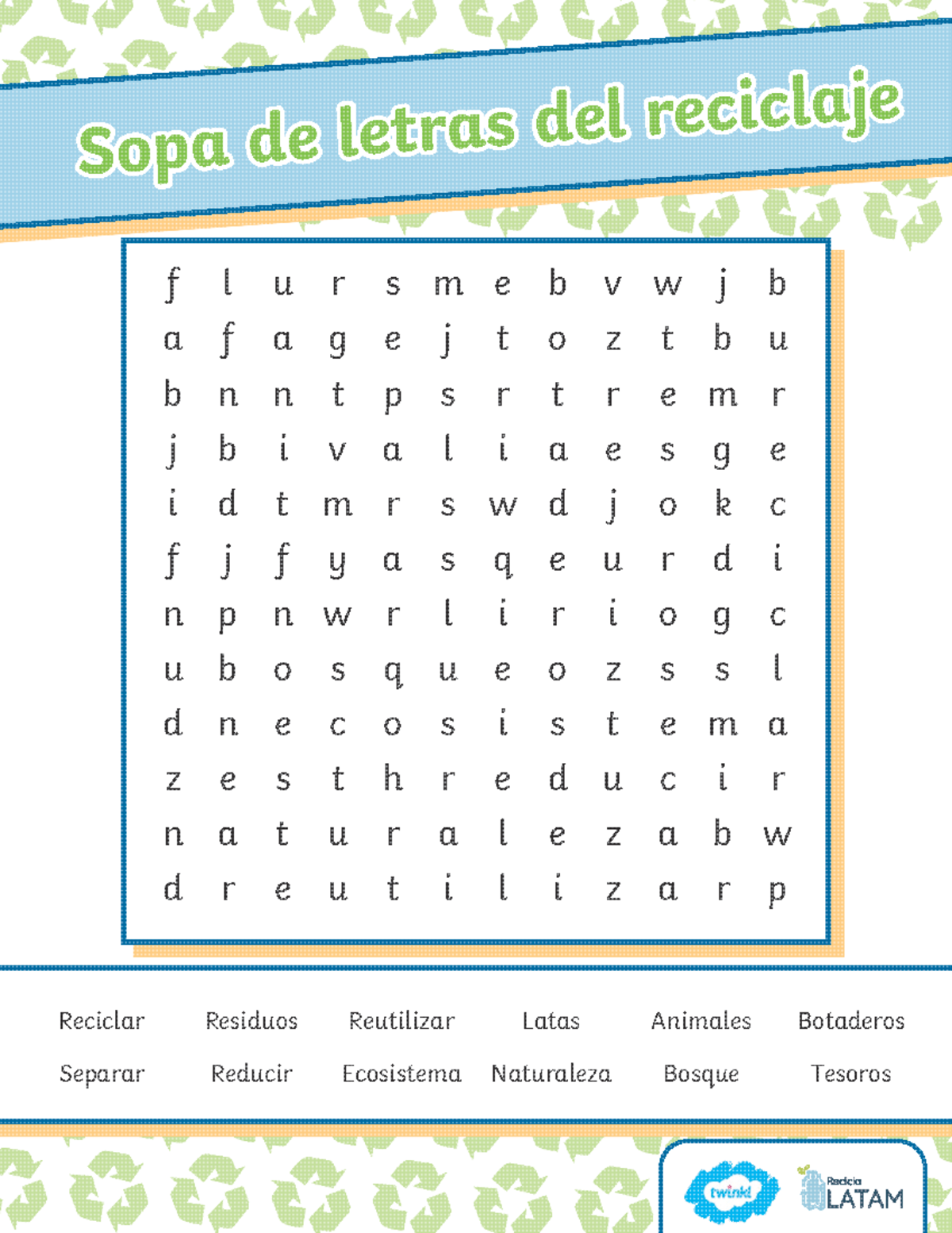 SOPA DE Letras Medio Ambiente - Sopa de letras del reciclajeSopa de ...