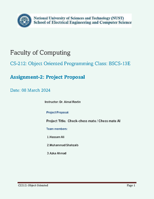 Assignment 2 - .............. - Faculty of Computing CS-212: Object Oriented Programming Class ...