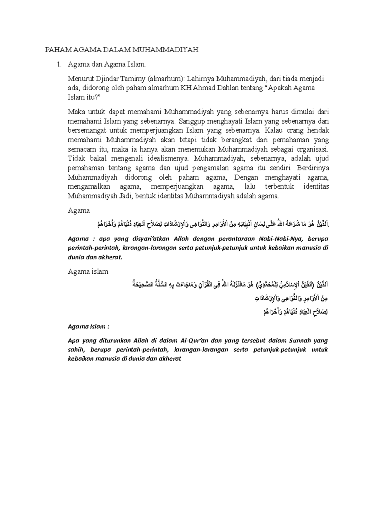 Paham Agama Dalam Muhammadiyah - PAHAM AGAMA DALAM MUHAMMADIYAH 1 ...