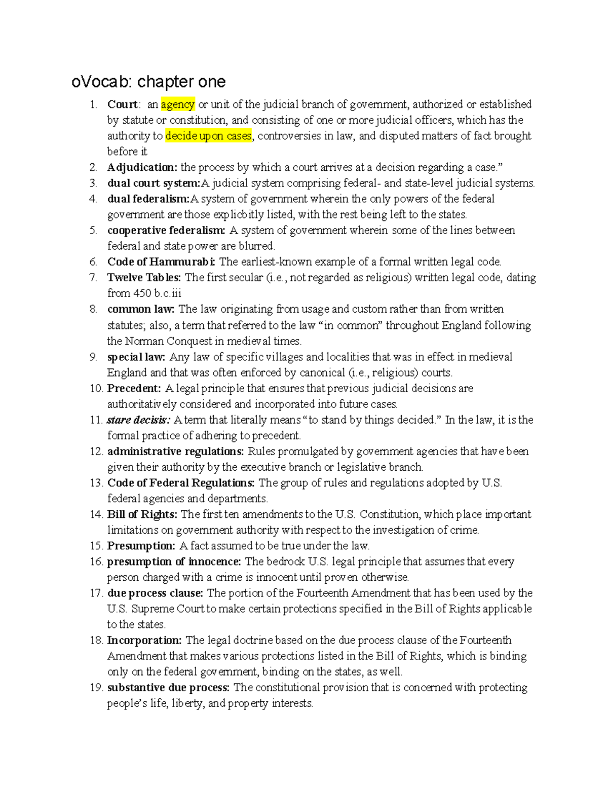 Court system Vocab - oVocab: chapter one Court: an agency or unit of ...