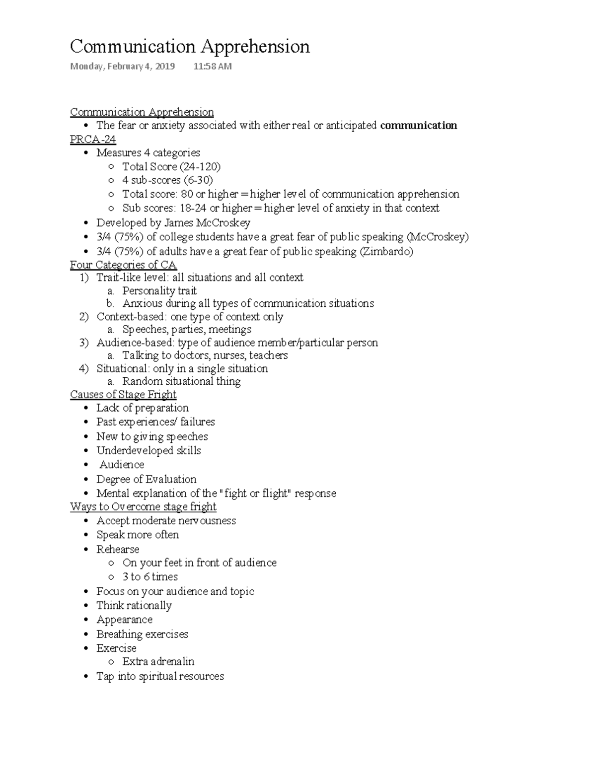 Communication Apprehension - &RPPXQLFDWLRQ $SSUHKHQVLRQ ͻ - Studocu