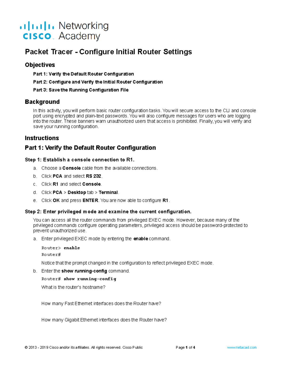 3packet-tracer-configure-initial-router-settings-objectives-part-1