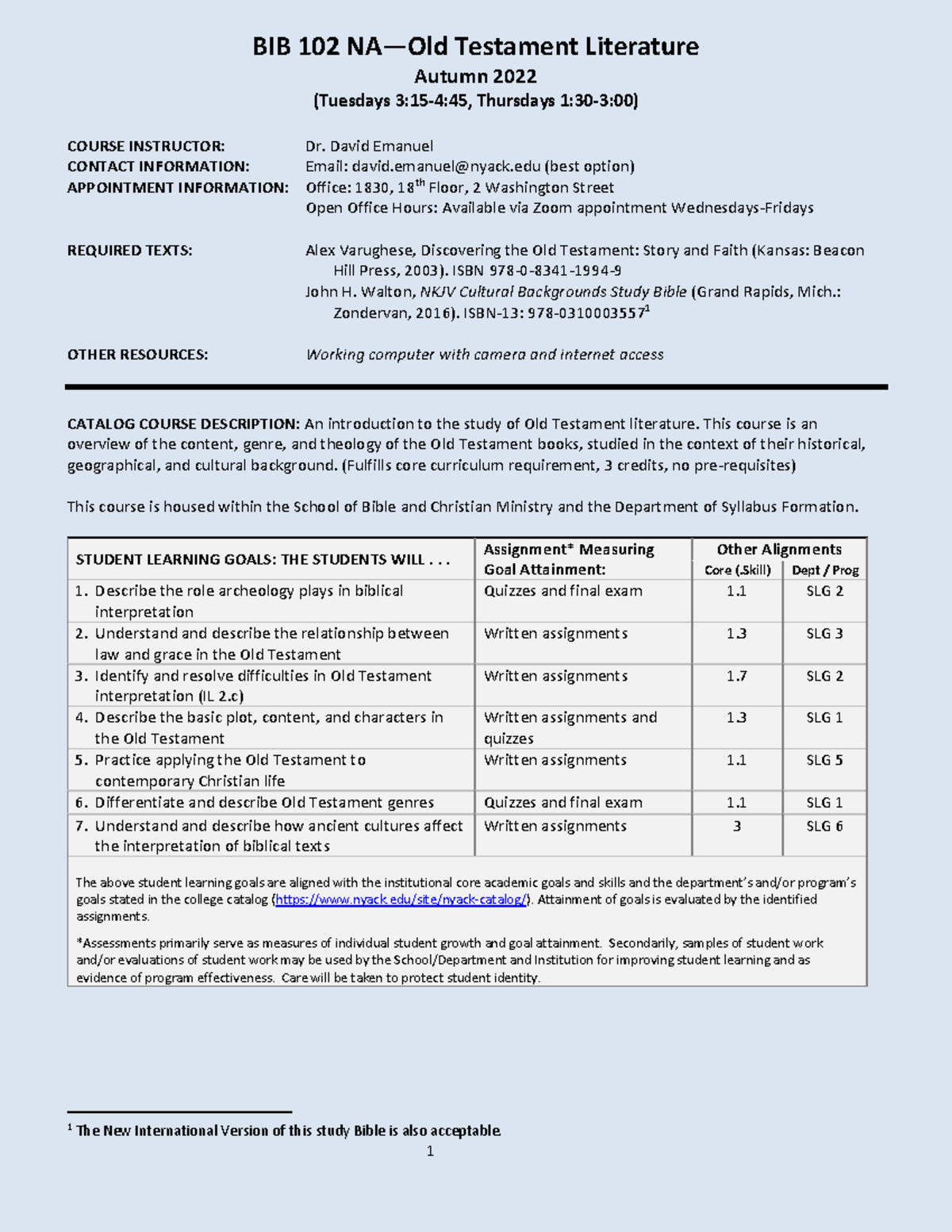 BIB 102 NA OTLiterature - BIB 102 NA—Old Testament Literature Autumn ...