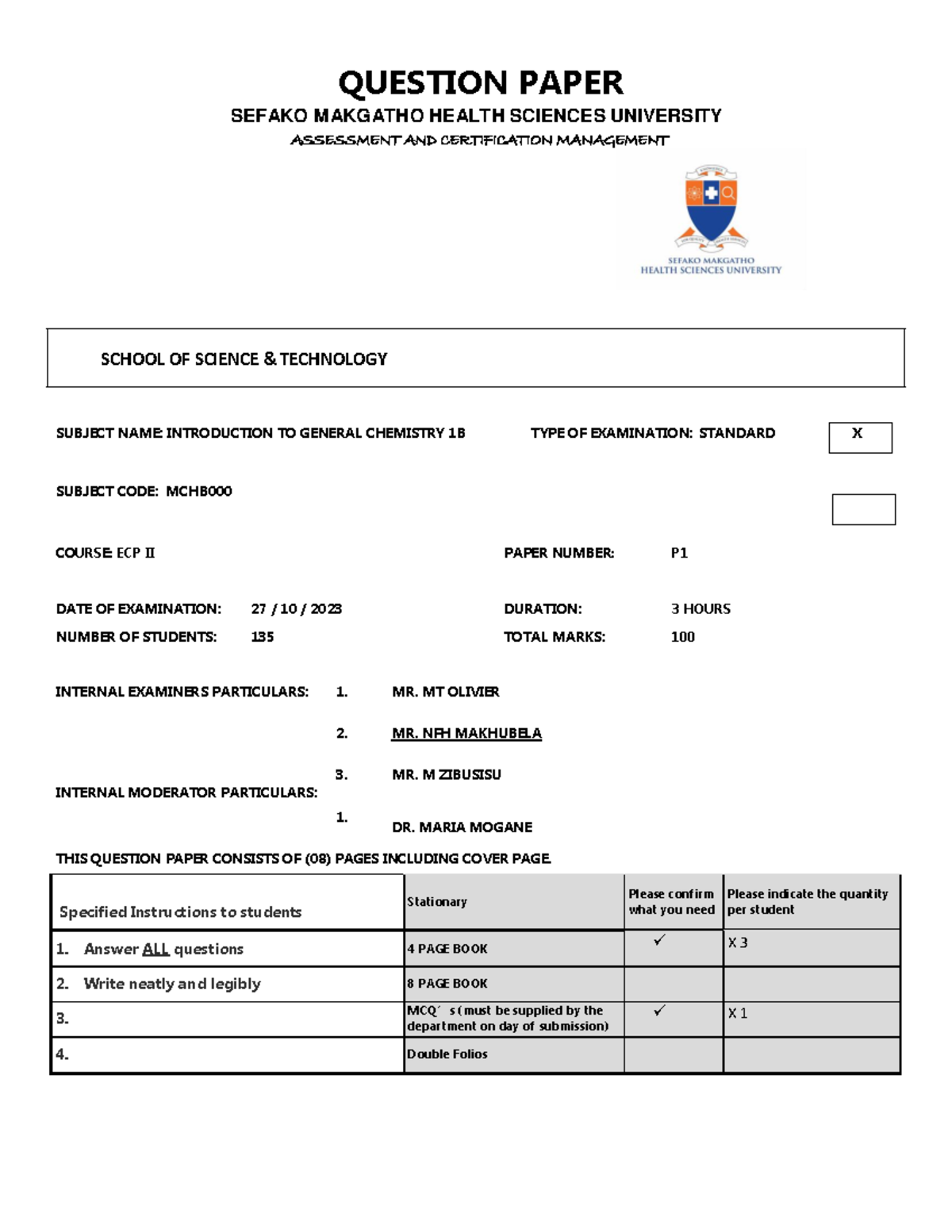 EXAM Question, 2023 4 - Tutorials and tests - Specified Instructions to ...