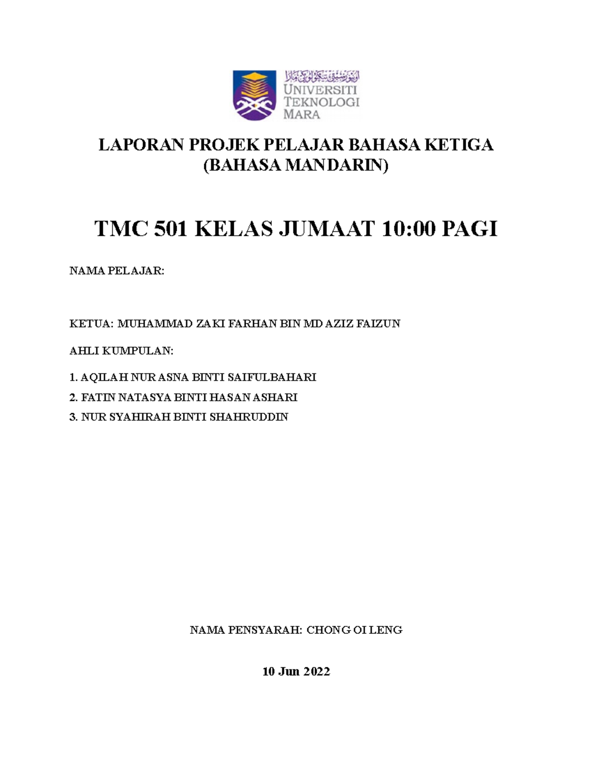 Script ROLE PLAY TMC401 - LAPORAN PROJEK PELAJAR BAHASA KETIGA (BAHASA MANDARIN) TMC 501 KELAS ...