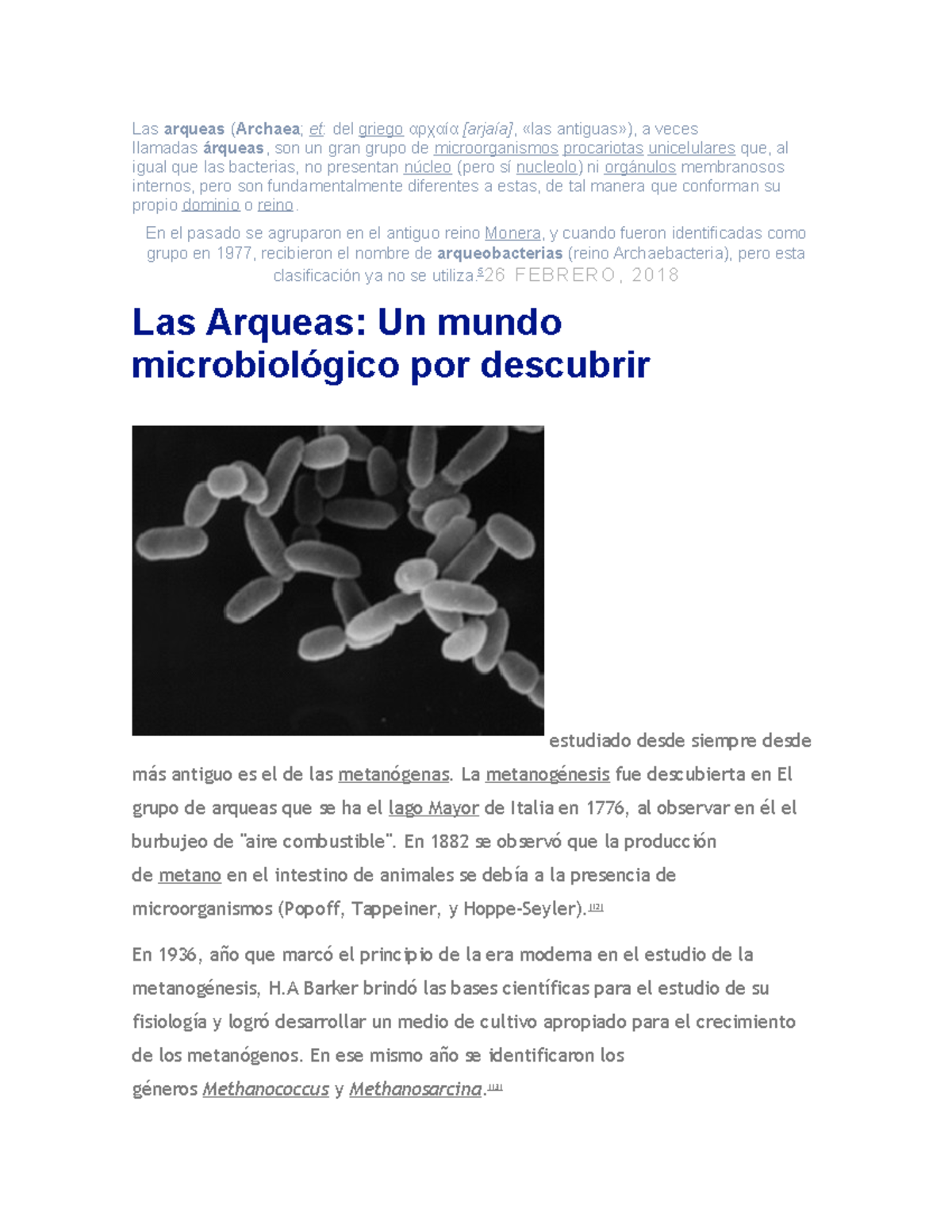 Ciencias NAT ANI - reino archea - Las arqueas (Archaea; et: del griego ...