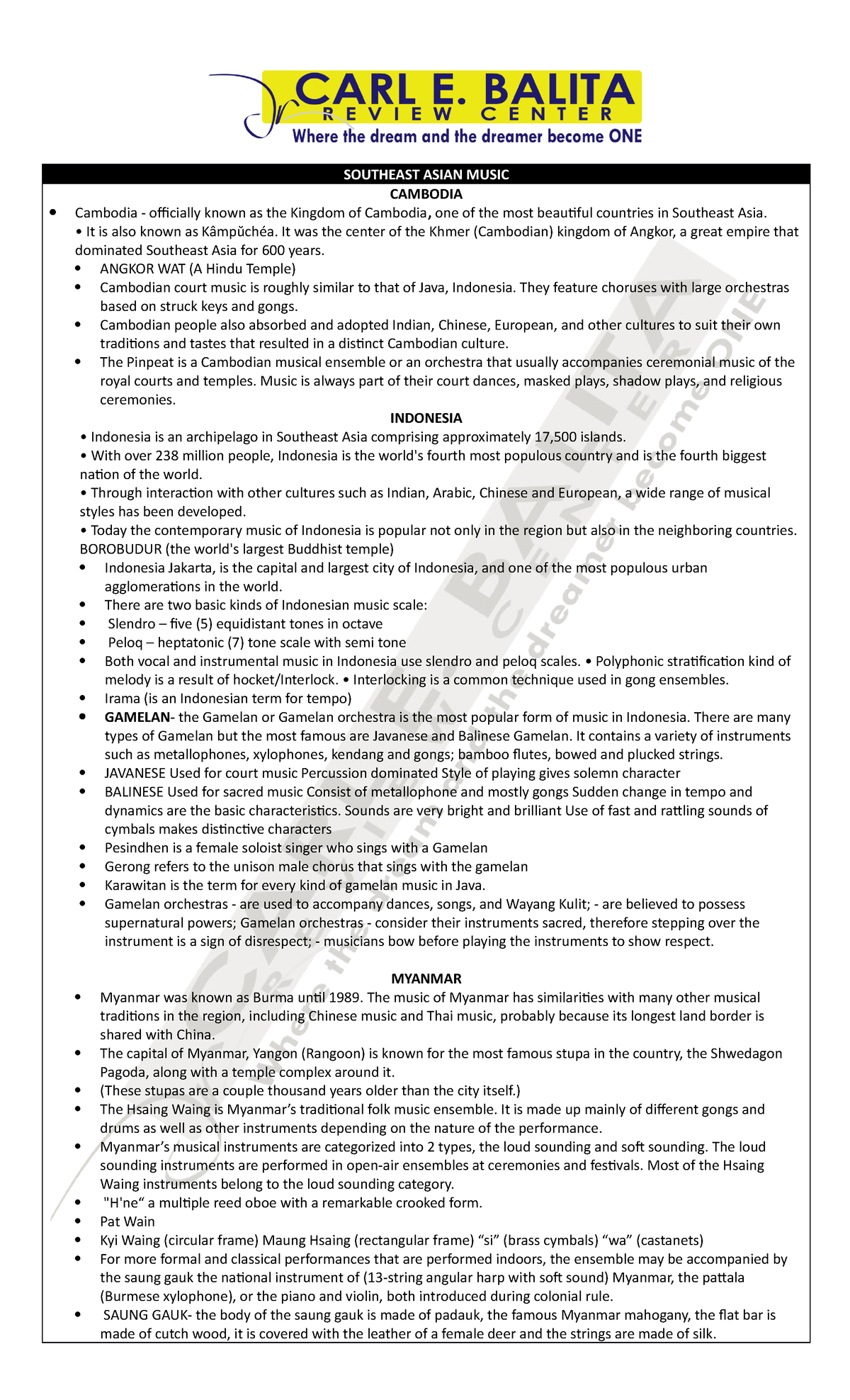 CBRC HAND OUT Mapeh ( Music) - SOUTHEAST ASIAN MUSIC CAMBODIA Cambodia ...