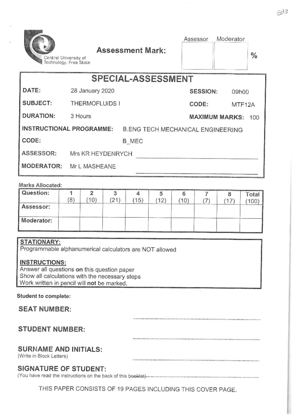 MTF12A SA S1 2020 - Question paper - Ed3 Assessor Moderator Assessment ...