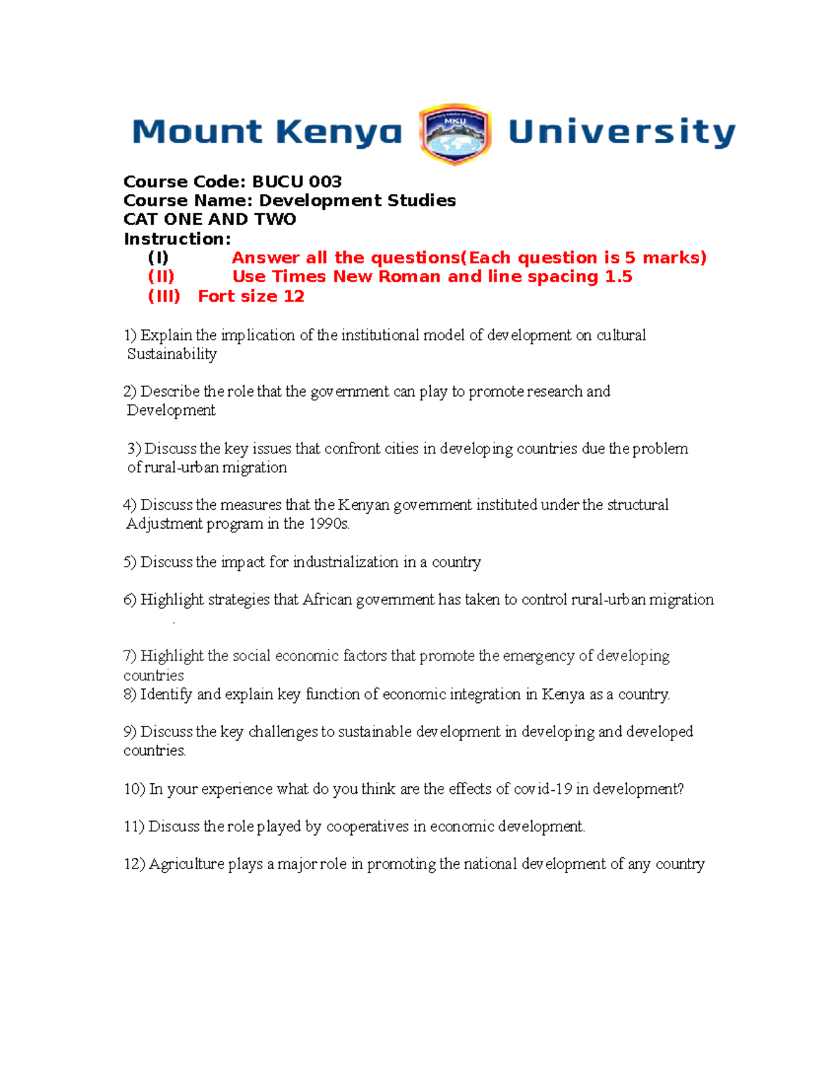 BUCU003-CAT ONE AND TWO-SEPT-2022 - Course Code: BUCU 003 Course Name ...