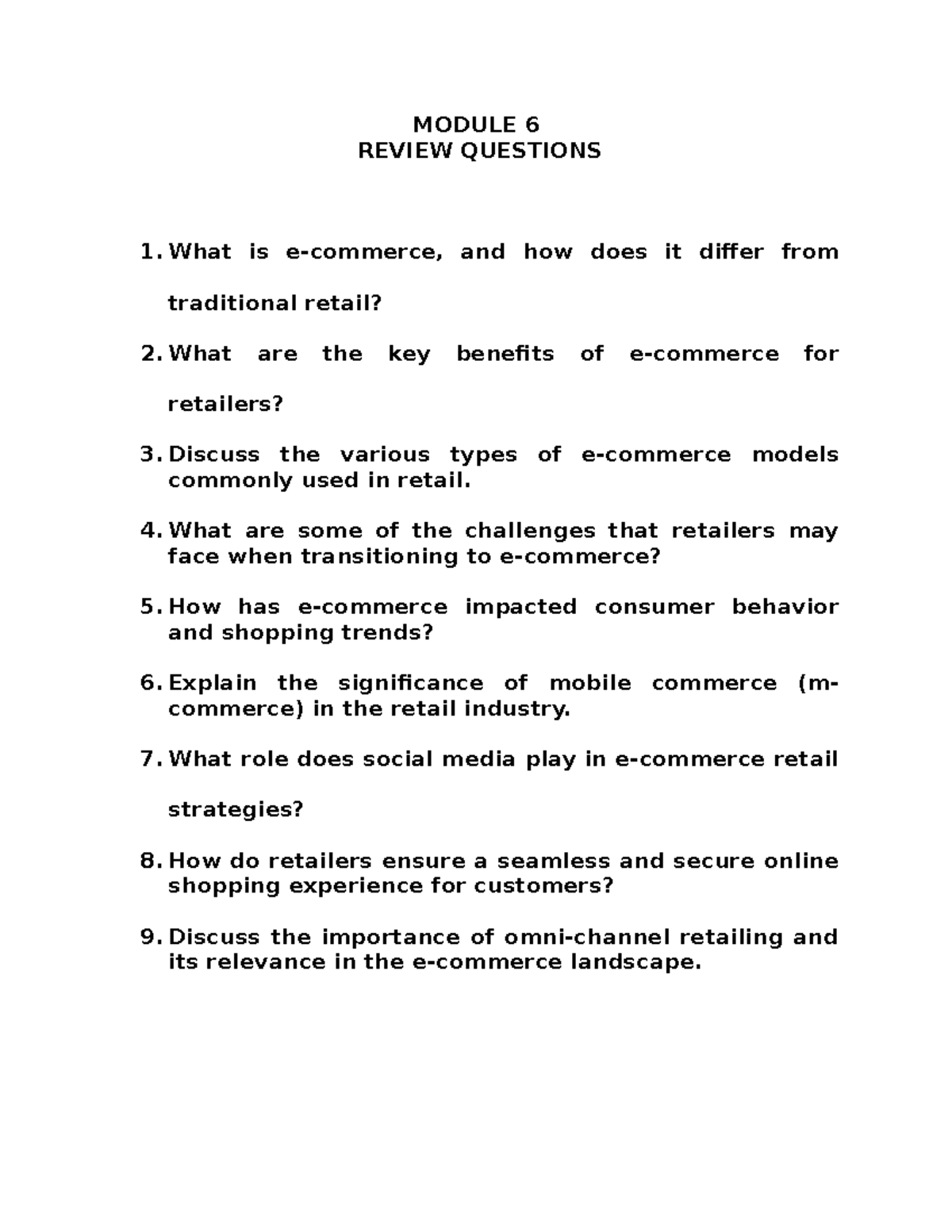 Retail Management Review Questions Module 6 - MODULE 6 REVIEW QUESTIONS ...