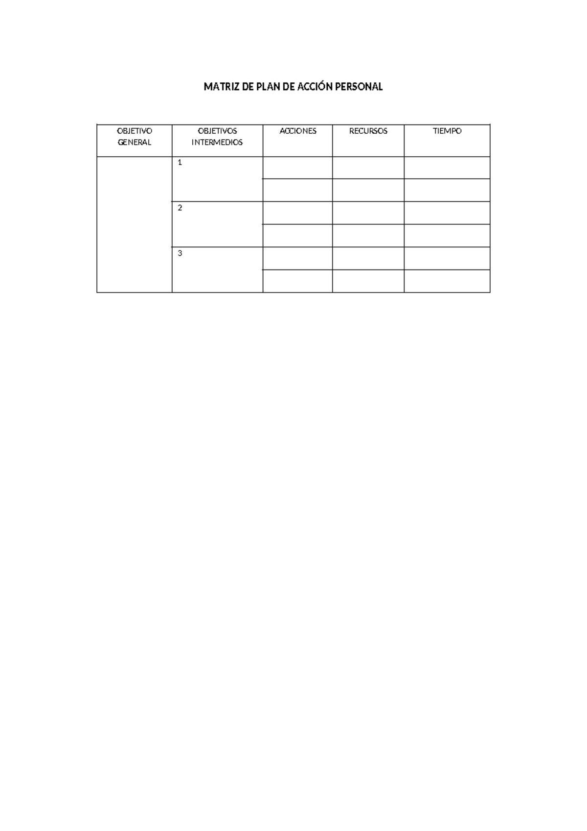 Matriz del Plan de Acción - Simulación de sistemas - MATRIZ DE PLAN DE ACCIÓN PERSONAL OBJETIVO ...
