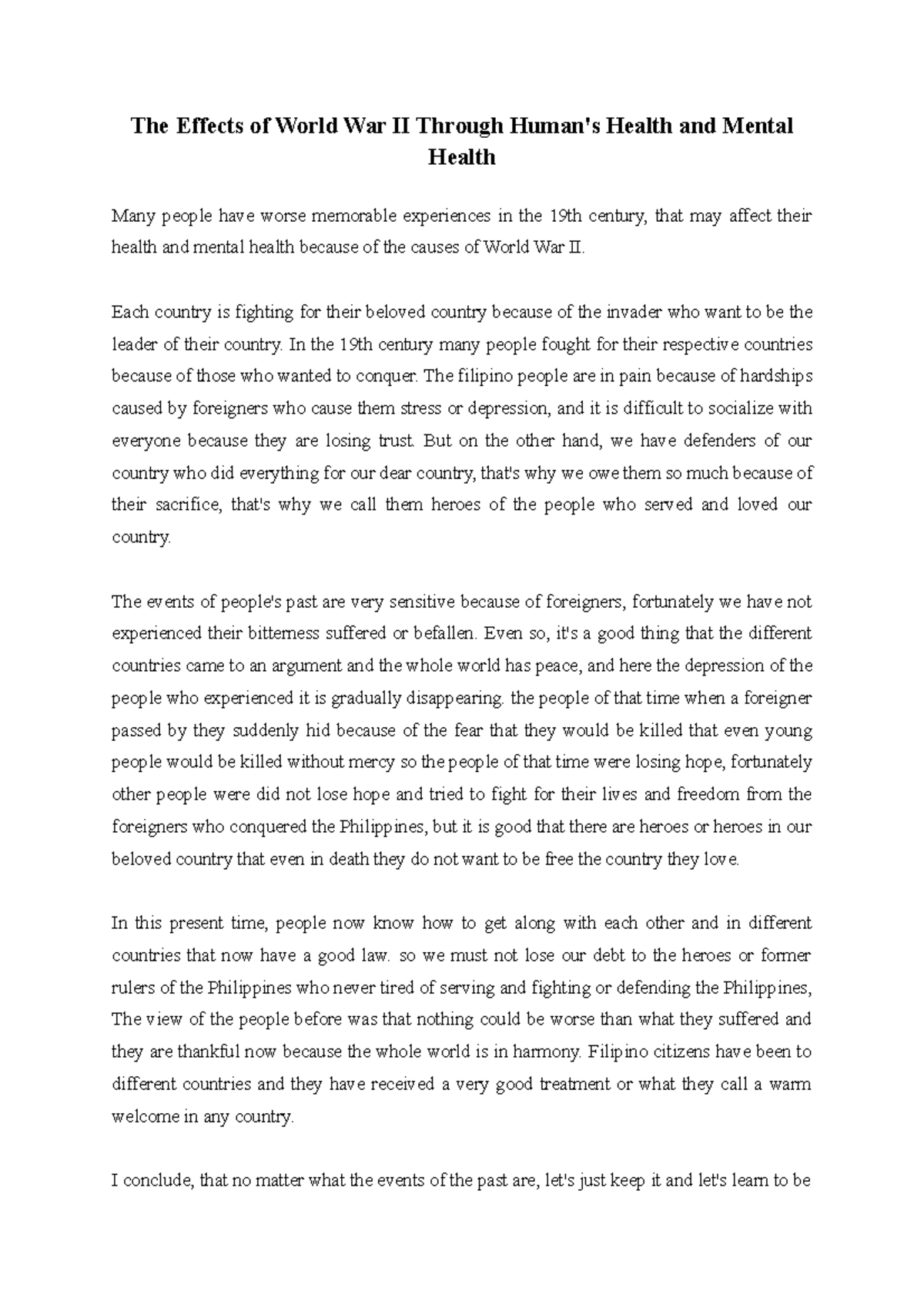 The Effects of World War II Through Human's Health and Mental Health ...