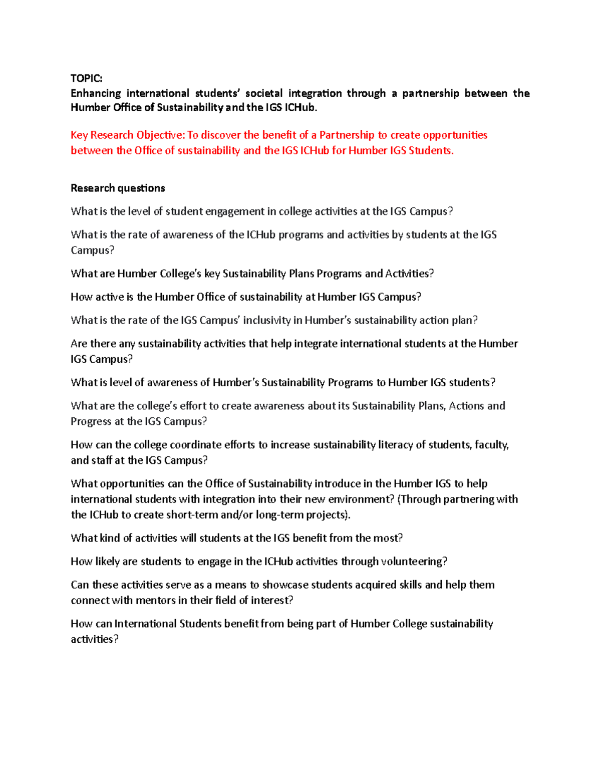Research questions - brm assignment - TOPIC: Enhancing international ...