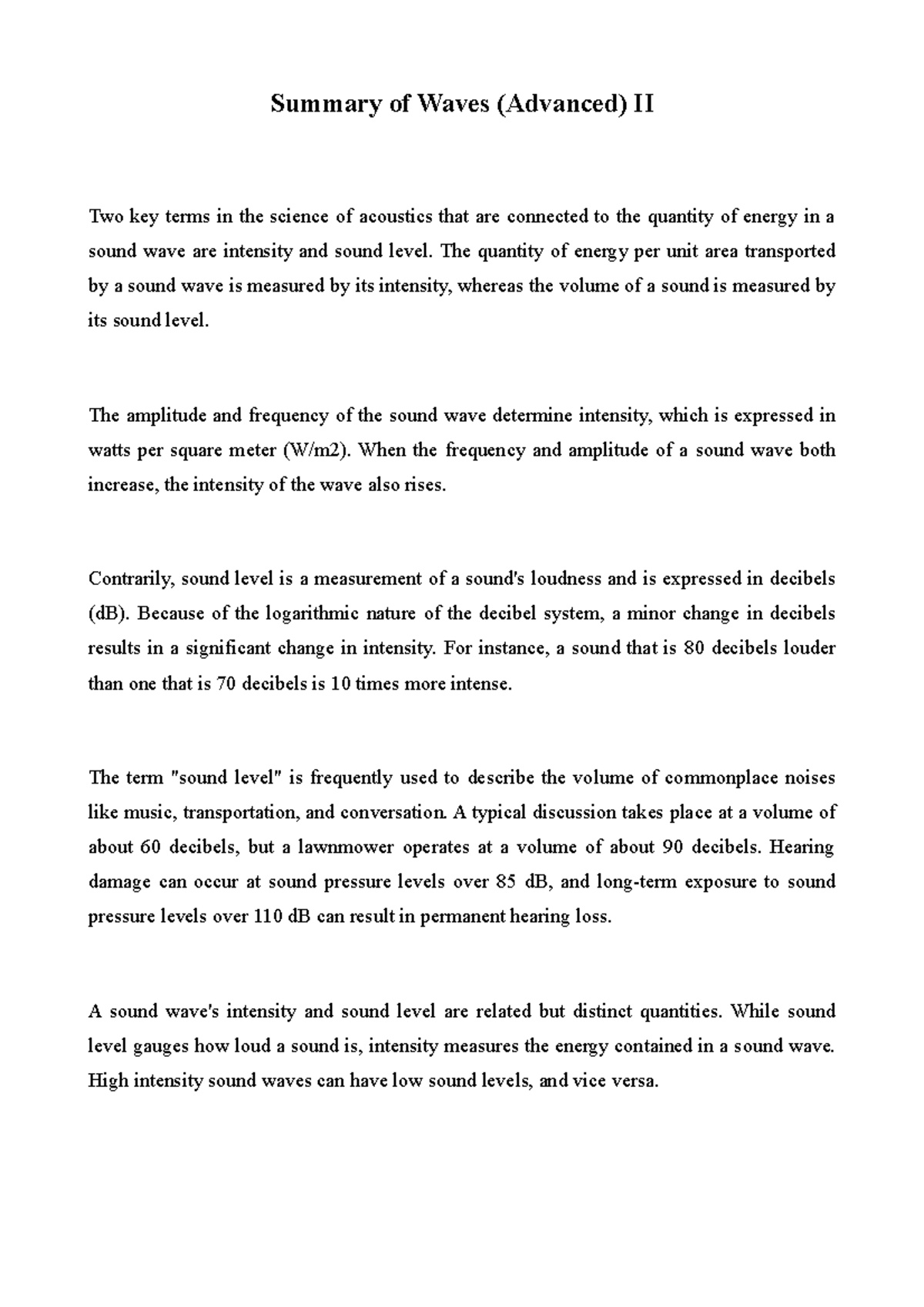 Summary of Waves (Advanced) 2 - The quantity of energy per unit area ...
