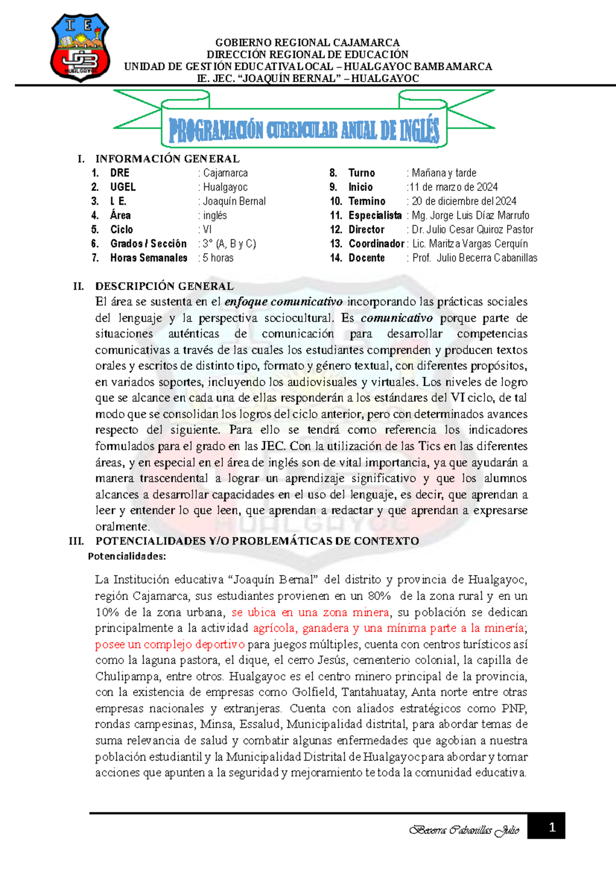 Ingles 3° PROG Anual JB Hualgayoc - DIRECCIÓN REGIONAL DE EDUCACIÓN ...