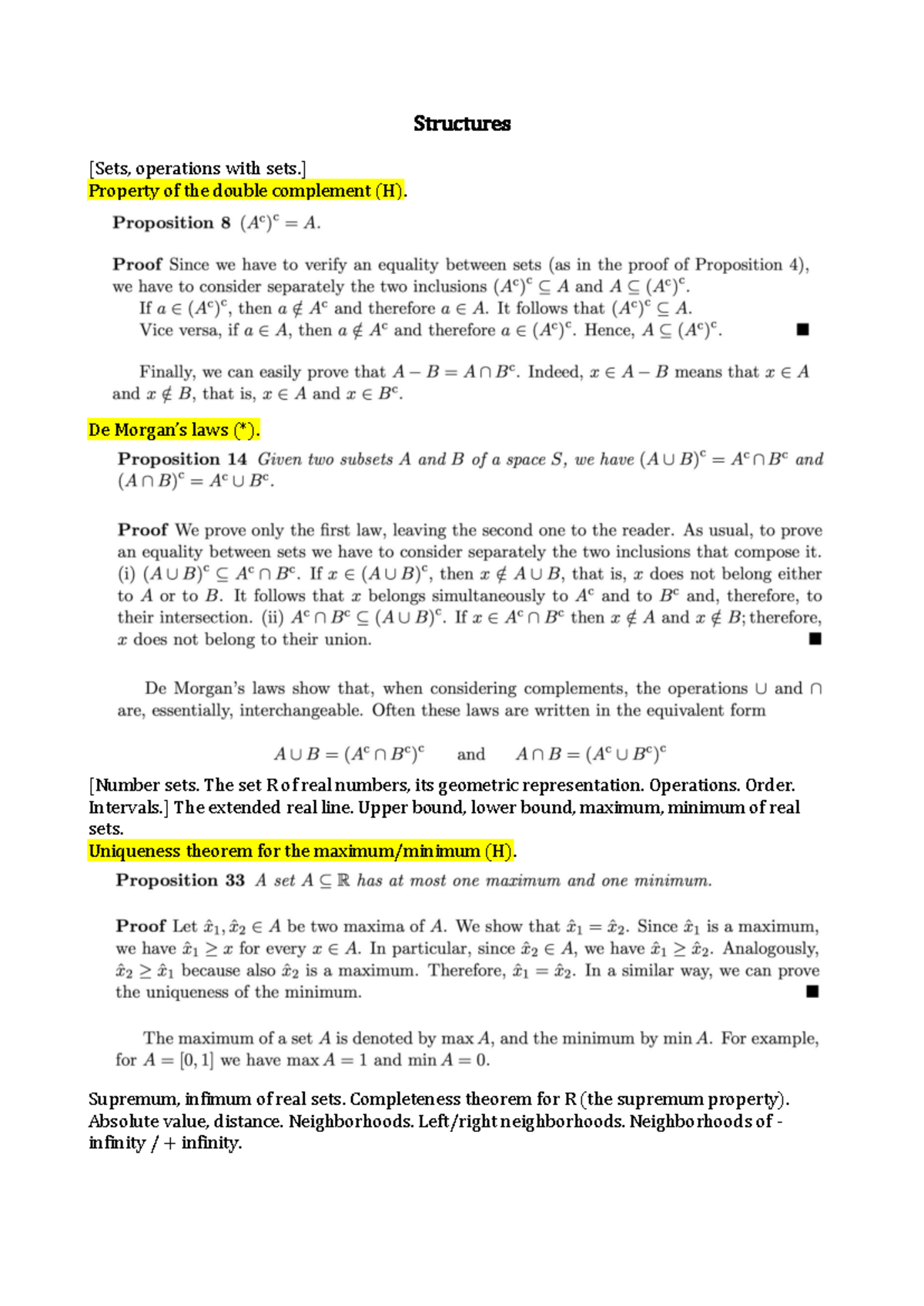 Maths Proof - Structures [Sets, operations with sets.] Property of the double complement (H). De ...