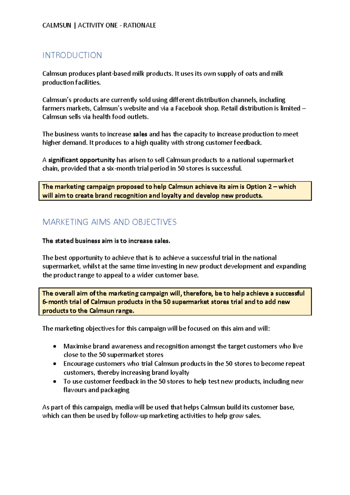 BTEC Unit 2 Adsam Calmsun Activity 1 Rationale - INTRODUCTION Calmsun ...