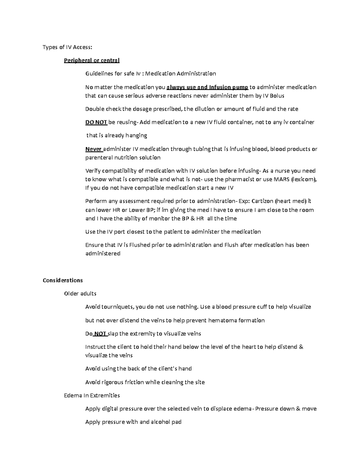 Pharm 1 week 2 - Types of IV Access: Peripheral or central Guidelines ...