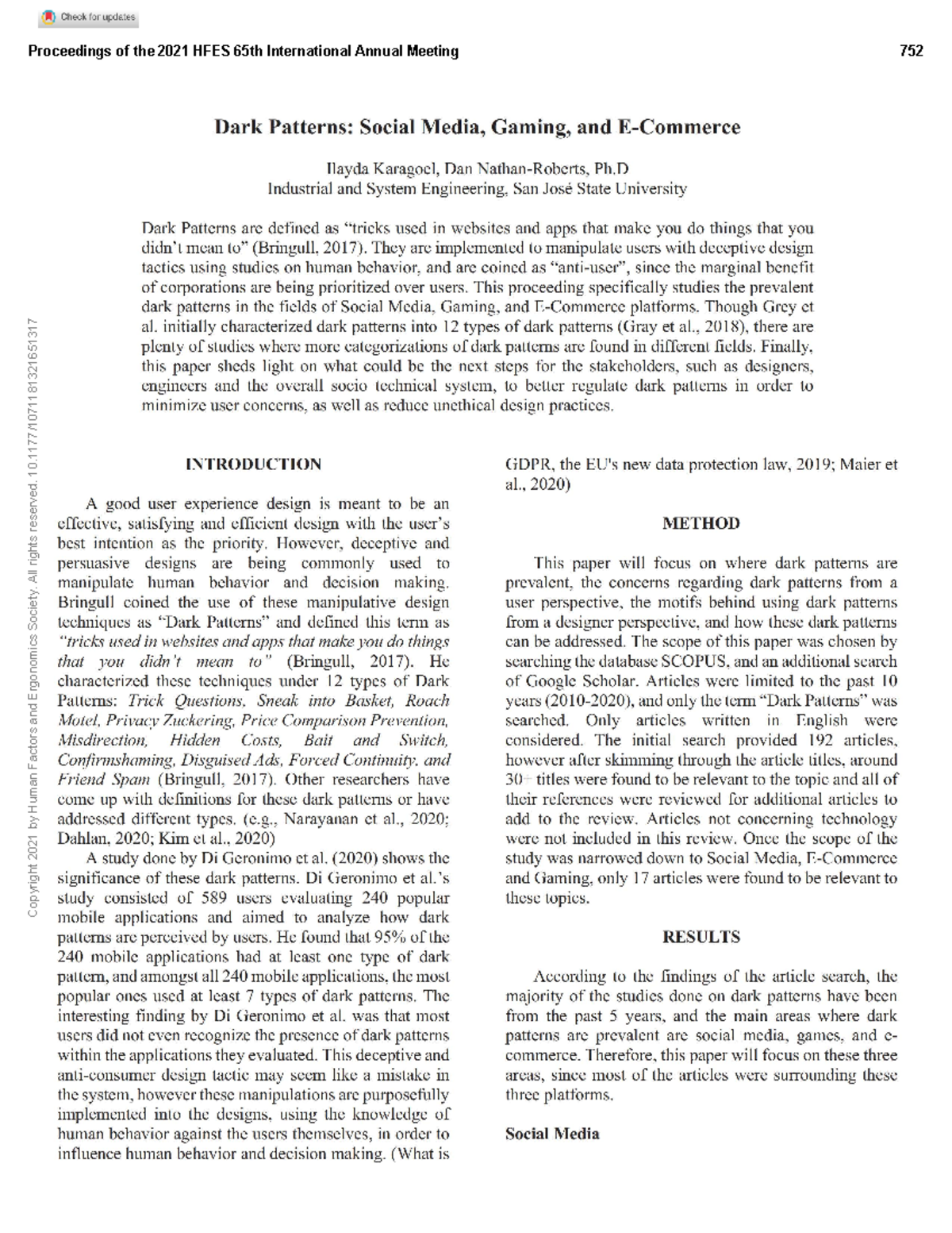 Karagoel nathan roberts 2021 dark patterns social media gaming and e commerce - Dark Patterns ...