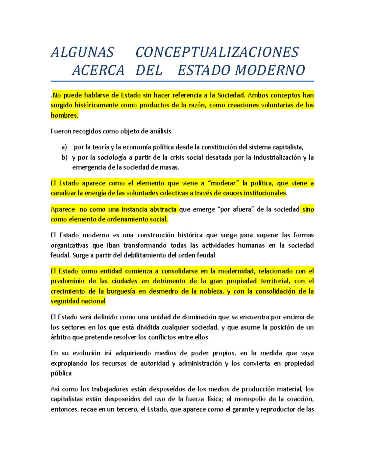 .- EL Estado Moderno - Apunte tomado en clase - ALGUNAS ...