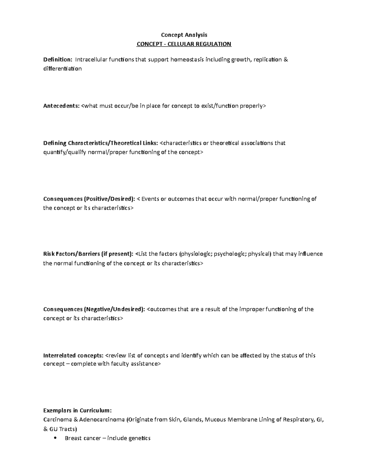 SV Concept Analysis Template Cellular Regulation - Concept Analysis ...
