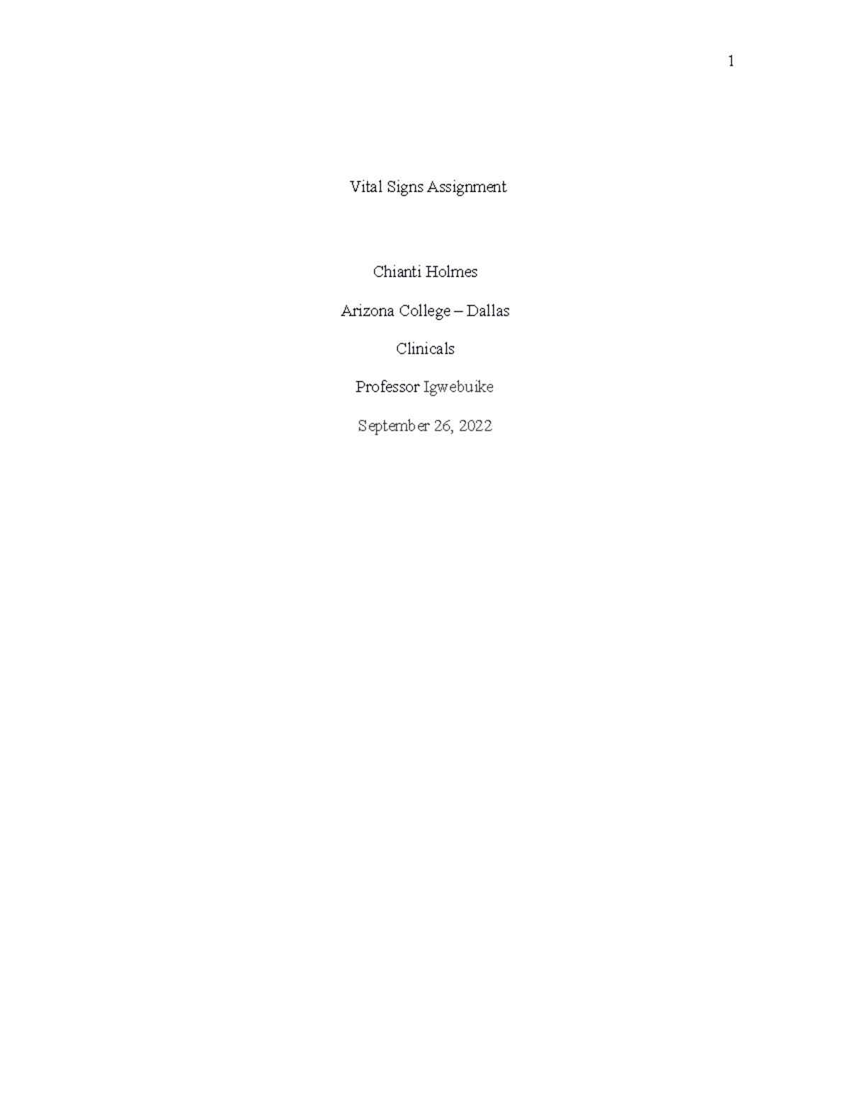 Vital signs #2 - paper - Vital Signs Assignment Chianti Holmes Arizona ...