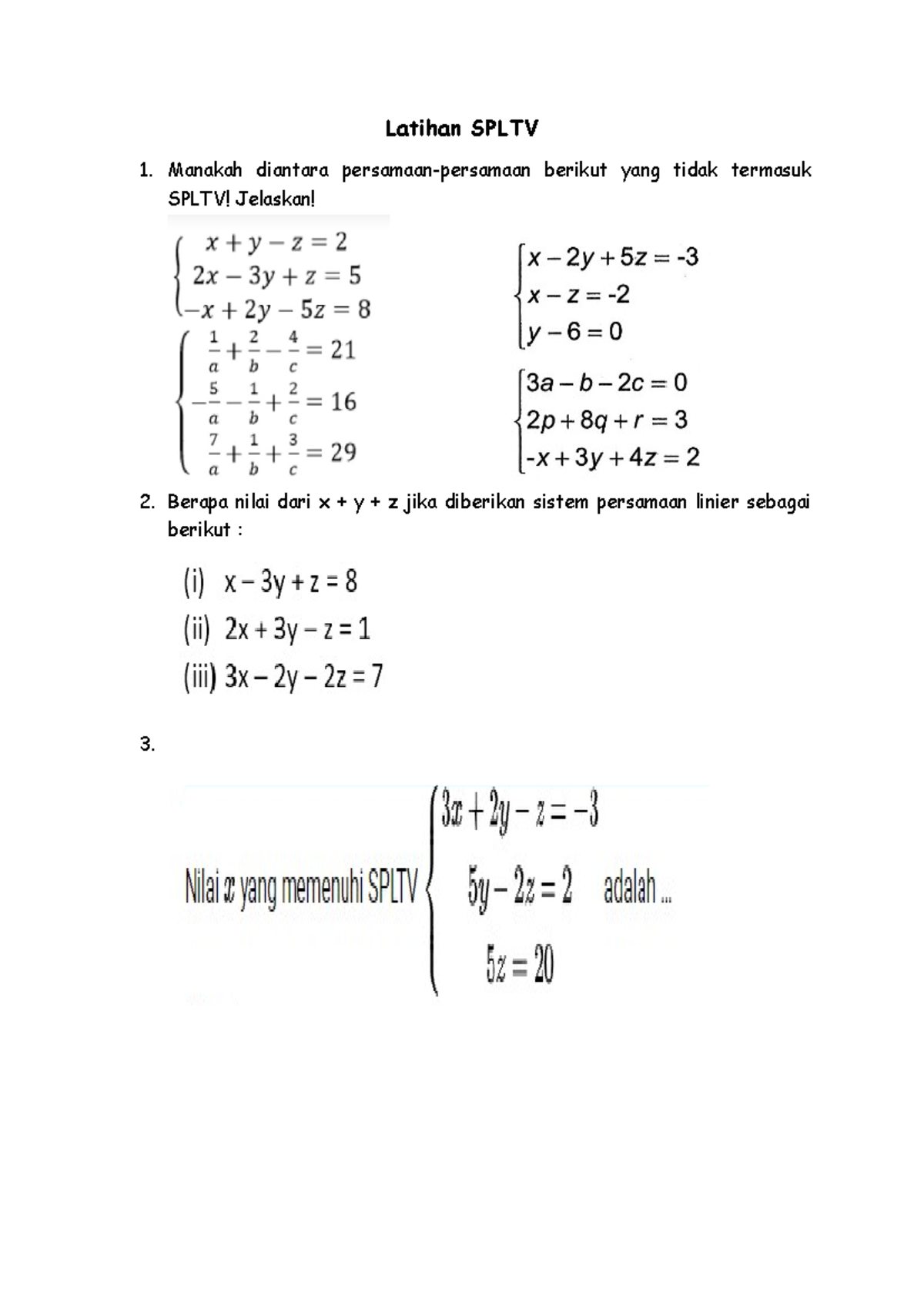 Latihan Spltv - Latihan SPLTV Manakah diantara persamaan-persamaan ...