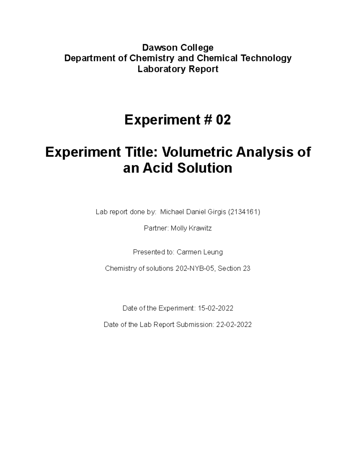 Colligative properties lab 2 - Dawson College Department of Chemistry and Chemical Technology ...