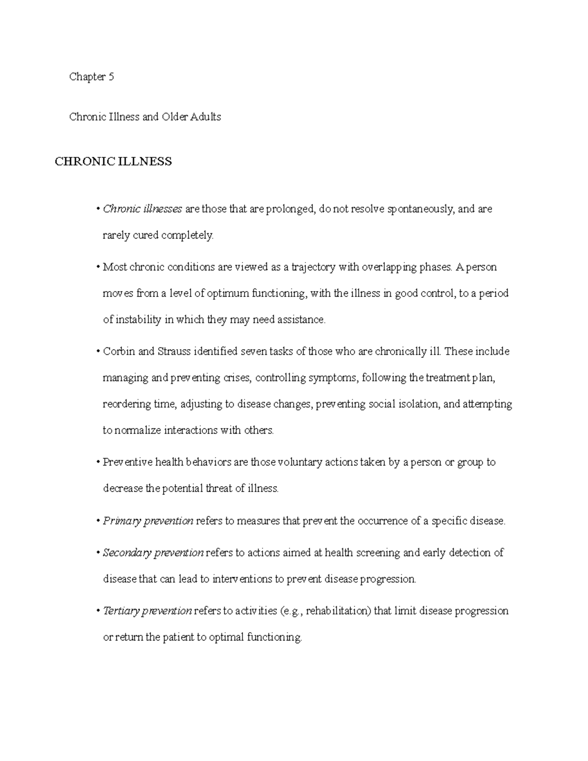Ch 5 Exam 1 Study Guides - Chapter 5 Chronic Illness and Older Adults ...