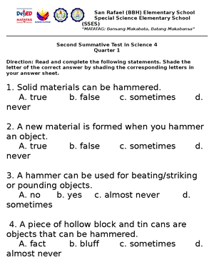 Q4-QUIZ2 - summative test for elementary - - Studocu