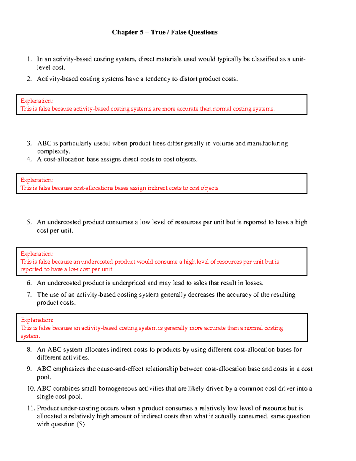 Chapter 5 - Lecture notes - Chapter 5 – True / False Questions 1. In an ...