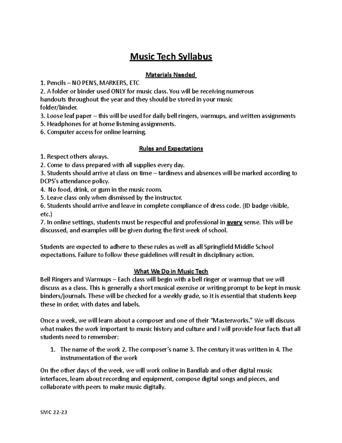 Music Tech Syllabus - IKBOB - Music Tech Syllabus Materials Needed ...