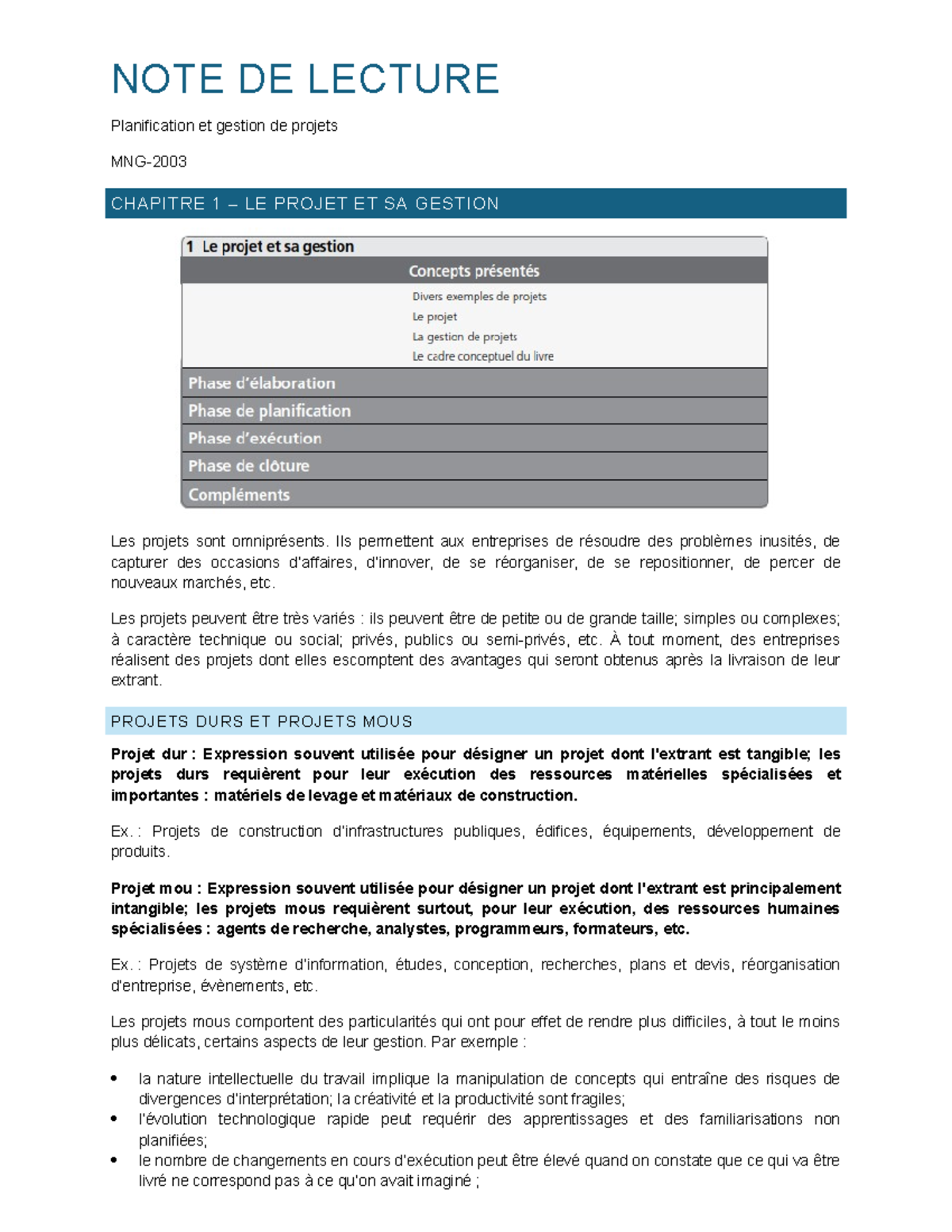 NOTE DE Lecture CHP 1 à 13 - NOTE DE LECTURE Planification et gestion ...