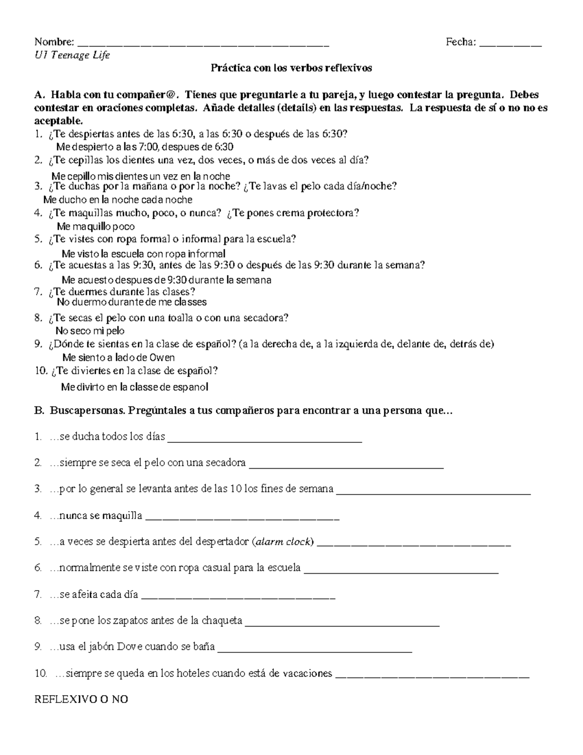Spanish hw - just some random spahish hw - Nombre