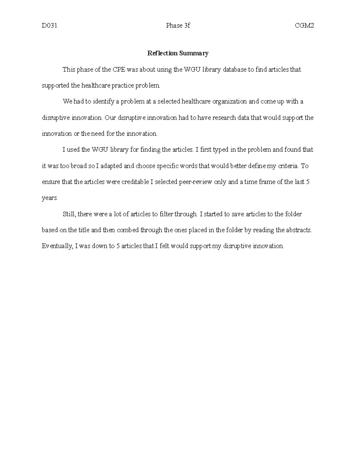 D031 CGM2 Phase 3f Reflection Summary - D031 Phase 3f CGM Reflection ...