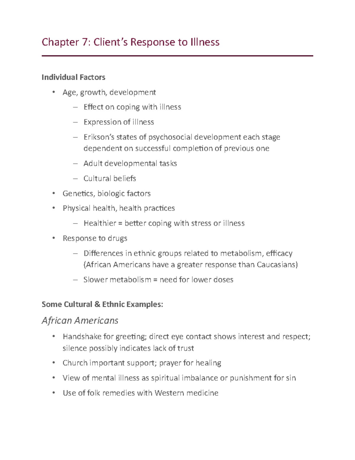 Chapter 7 Client’s Response to Illness - Chapter 7: Client’s Response ...