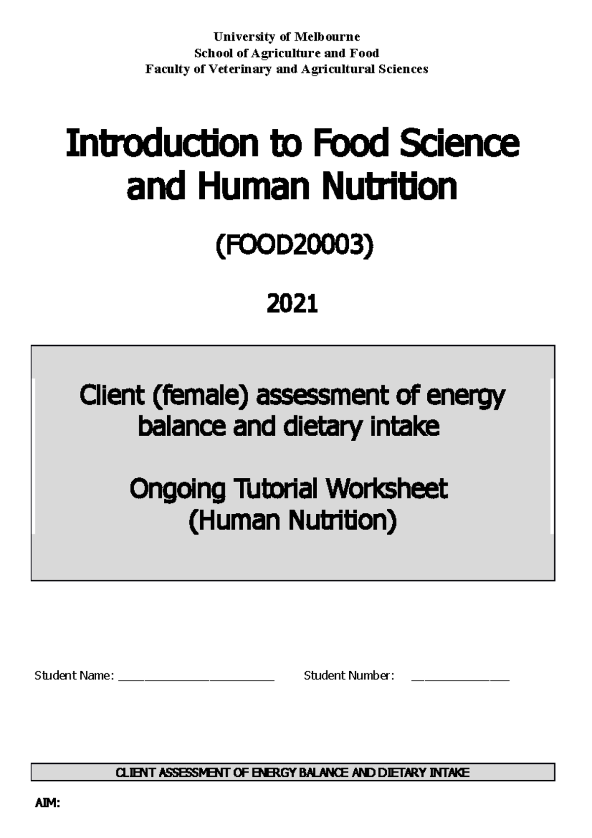 Client Assessment of Energy Balance and Dietary Intake - Studocu