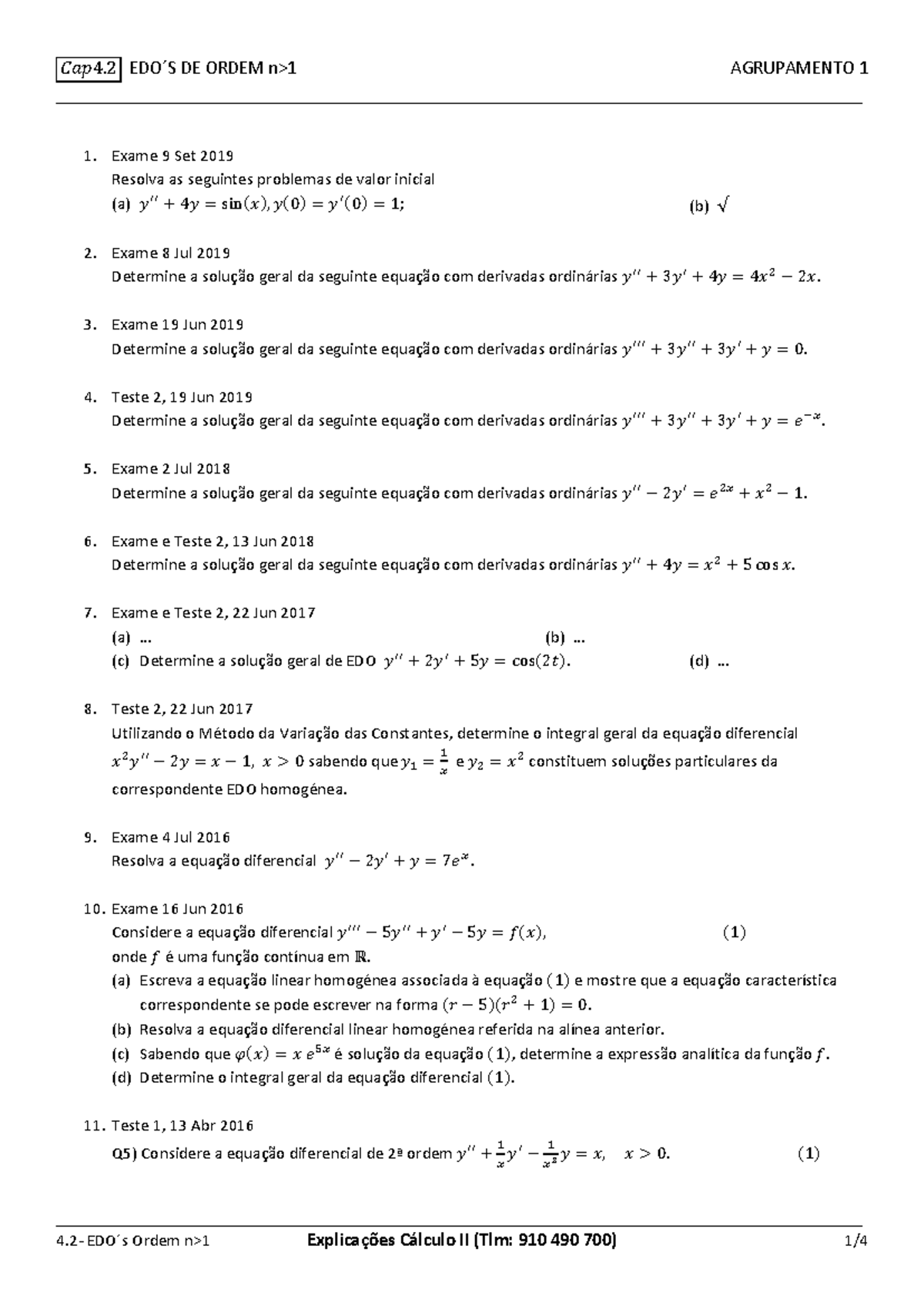 Cap-4 - exercicios EDOs - - Studocu
