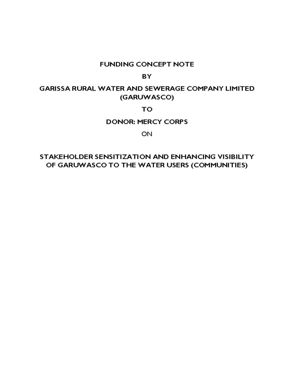 Funding Concept NOTE - FUNDING CONCEPT NOTE BY GARISSA RURAL WATER AND ...