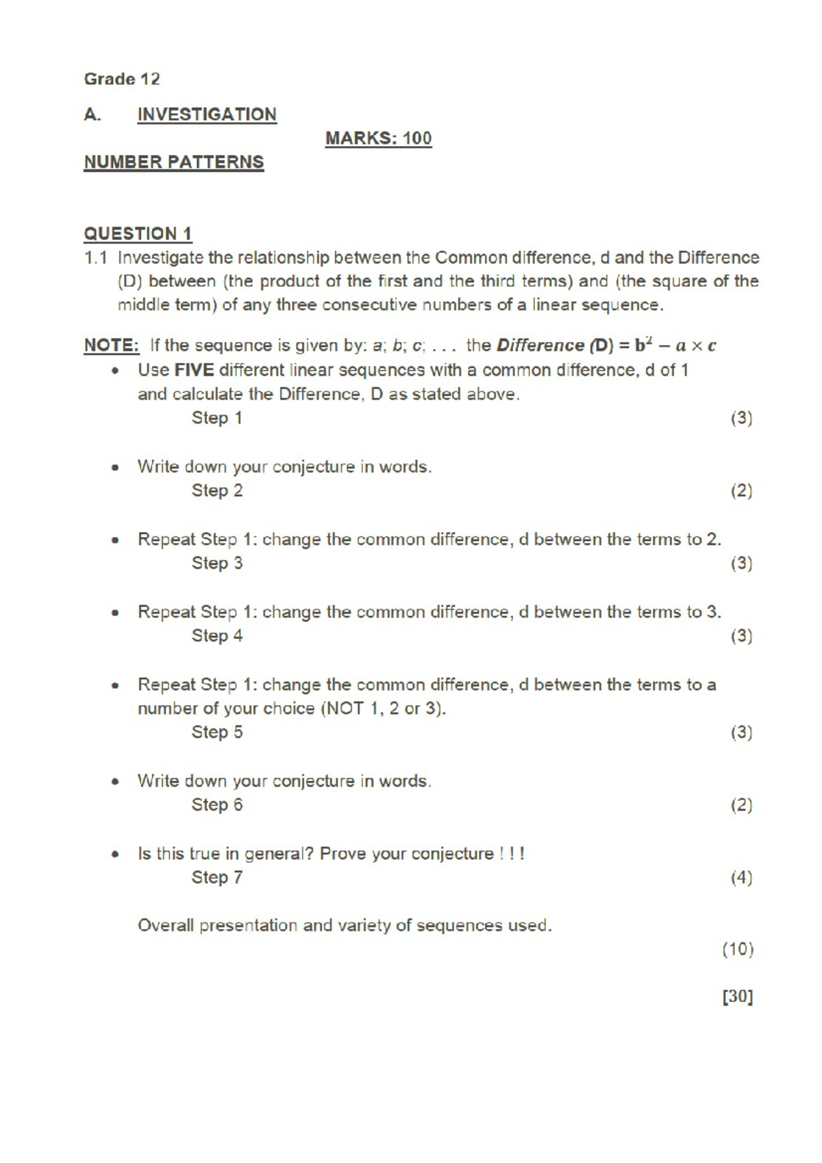 Gr 12 DBE Investigation Number Patterns - Studocu
