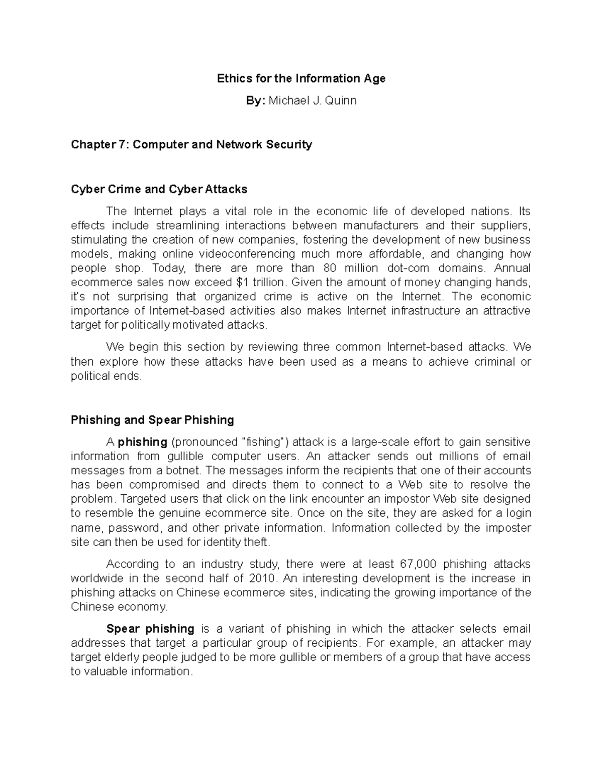 Computer and Network Security Cyber Crime and Cyber Attacks Chapter 7 ...