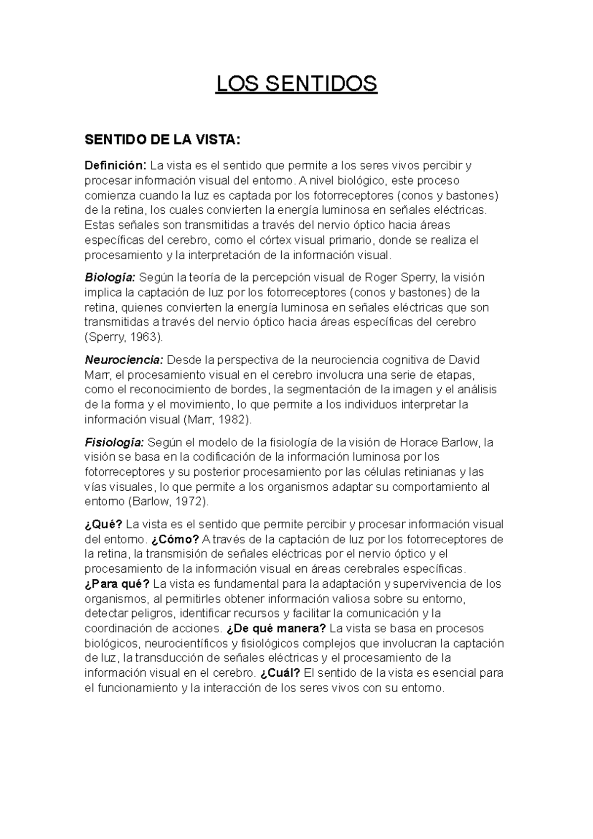 LOS Sentidos - LOS SENTIDOS SENTIDO DE LA VISTA: Definición: La vista ...