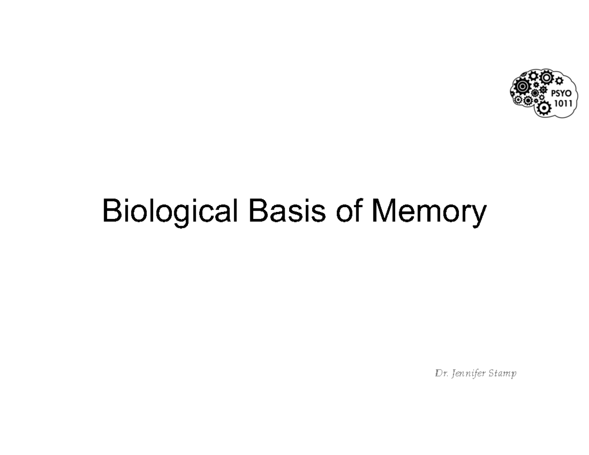 L03 Stamp Biology Memory - Biological Basis of Memory Dr. Jennifer ...