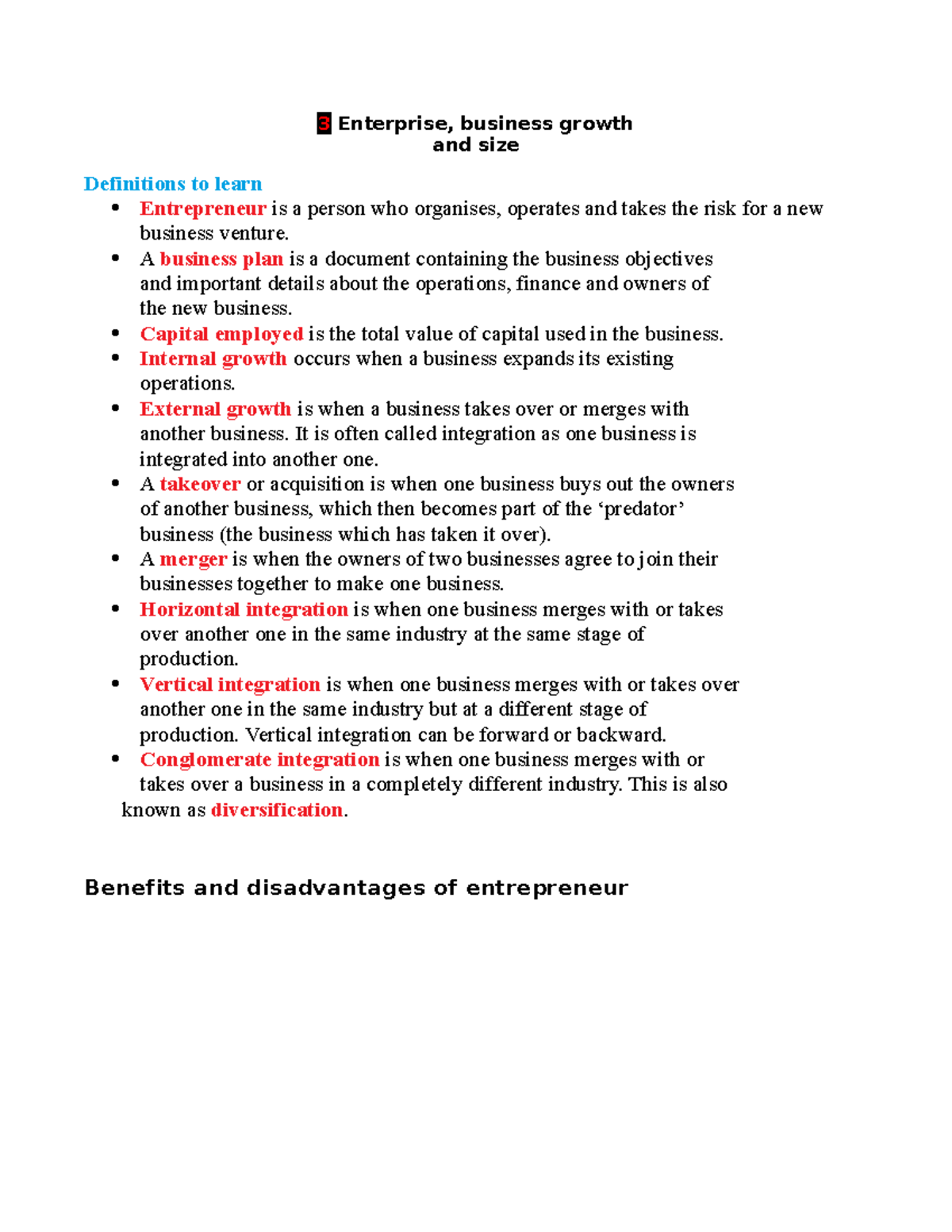 Chpter 3 bisuness - 3 Enterprise, business growth and size Definitions ...