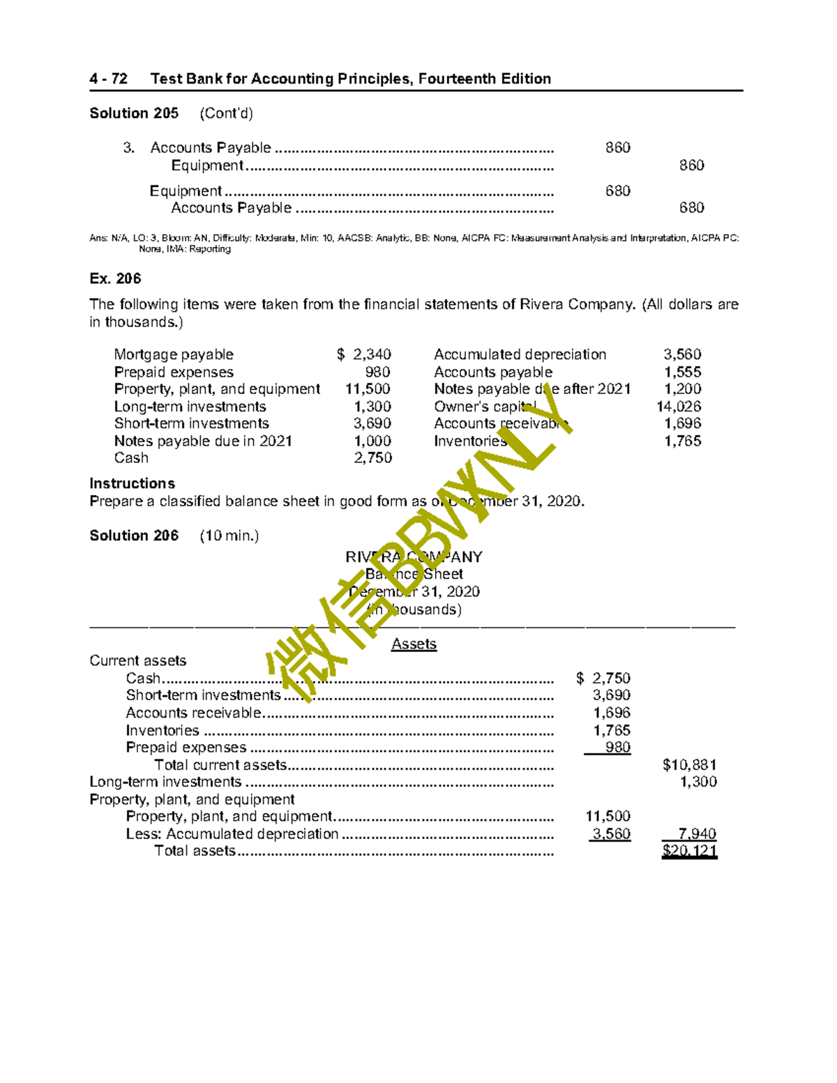 Accounting principles 14th edition by weygandt tb 441 - 4 - 72 Test ...